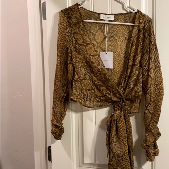 L'Academie | Tops | Revolve Sheer Snake Skin Crop Wrap Top W Buckle ...
